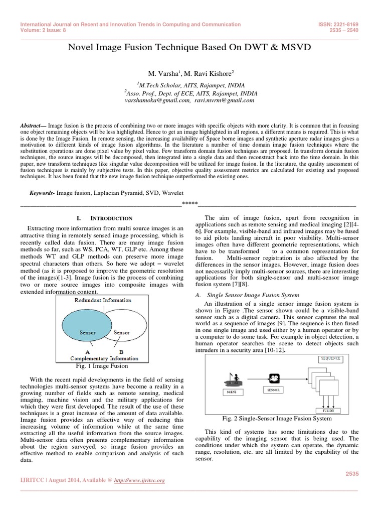 Novel Image Fusion Technique Based On DWT & MSVD | PDF | Eigenvalues And Eigenvectors | Wavelet