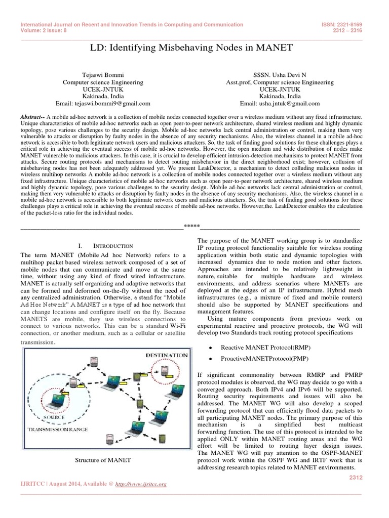LD Identifying Misbehaving Nodes in MANET | PDF | Wireless Ad Hoc Network | Routing
