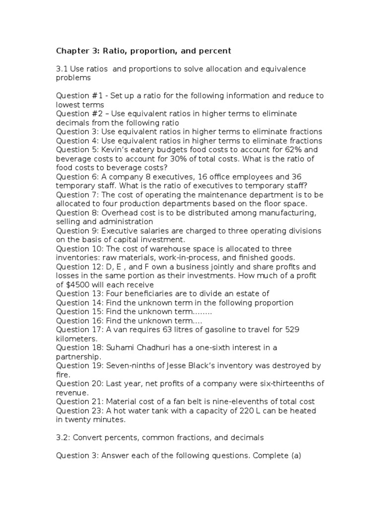 Chapter 3: Ratio, Proportion, and Percent | PDF | Interest | Loans