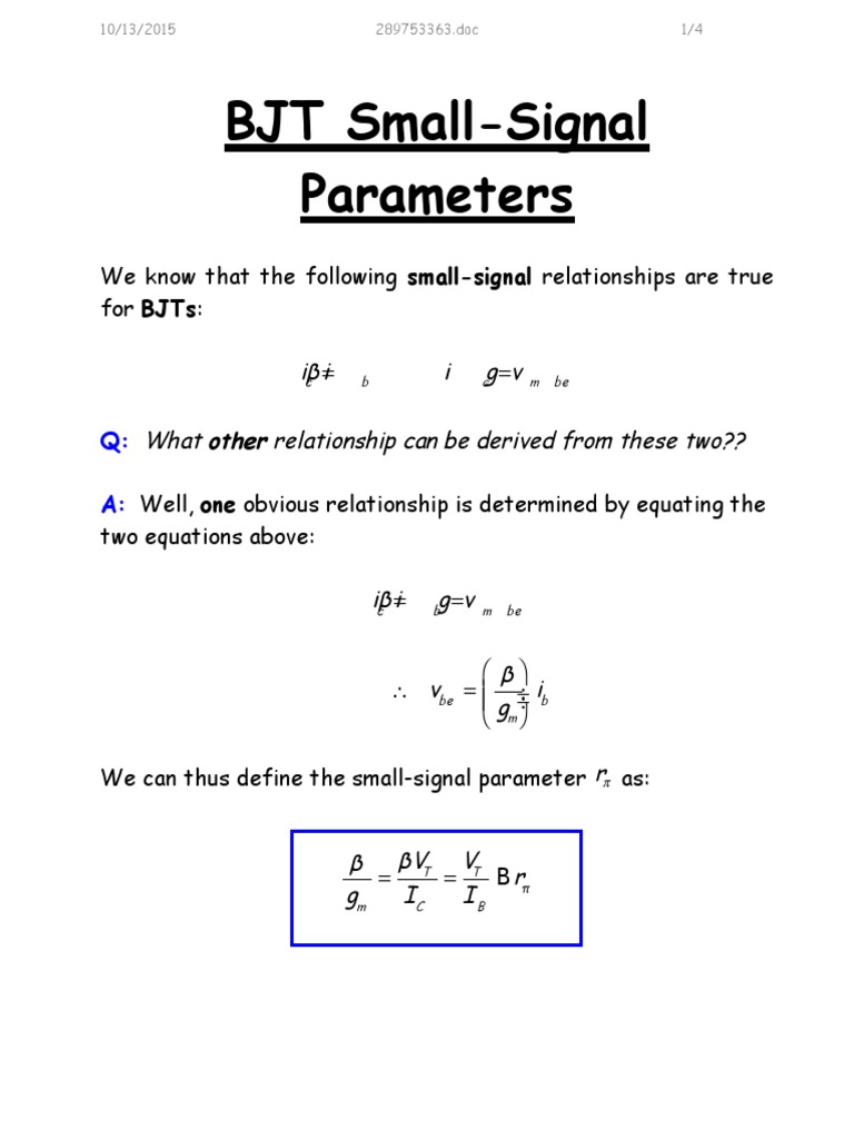 BJT Small-Signal Parameter Guide | PDF