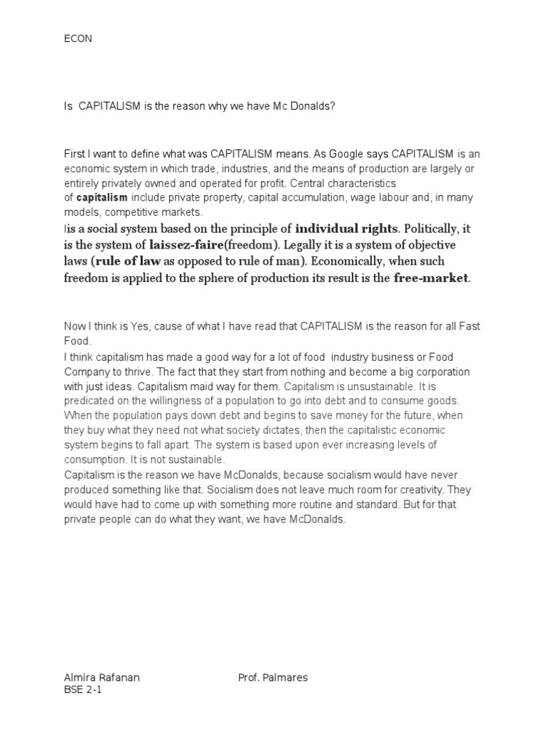 Is CAPITALISM Is The Reason Why We Have MC Donalds? | PDF | Politics