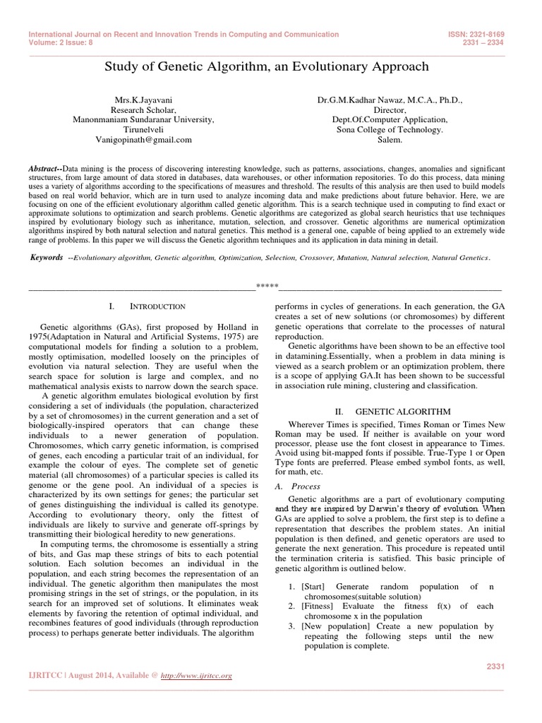 Study of Genetic Algorithm An Evolutionary Approach | PDF | Genetic ...
