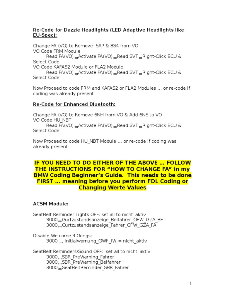 BMW Coding Parameters - F15 - For X5 and X6 Series | PDF | Automobiles | Vehicles