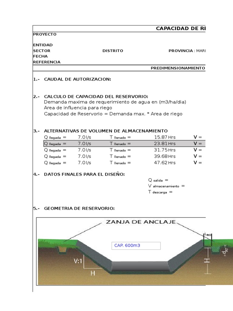 Diseño de Reservorio Con Geomembrana | PDF