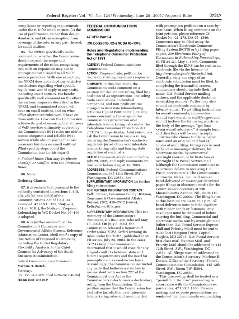 Proposed Rule: Common Carrier Services: Telephone Consumer Protection ...