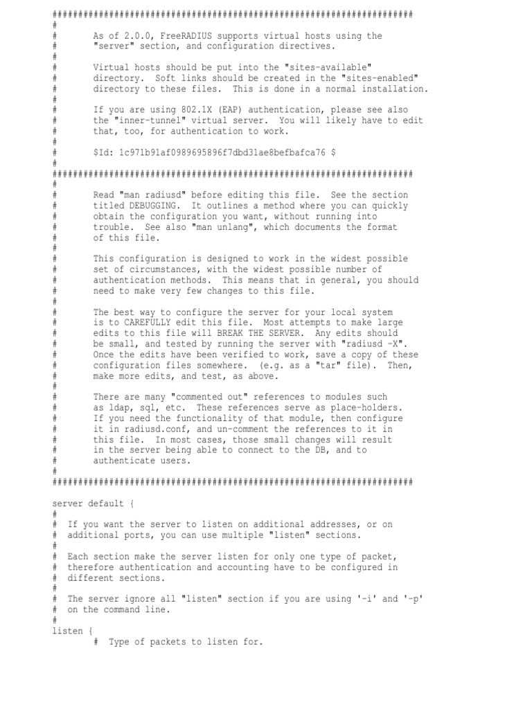 FreeRADIUS Virtual Hosts Configuration | PDF | Port (Computer Networking) | Radius