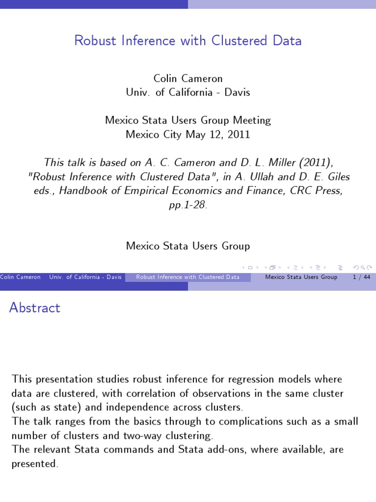 Cameron About Cluster Robust Inference Pdf Econometrics