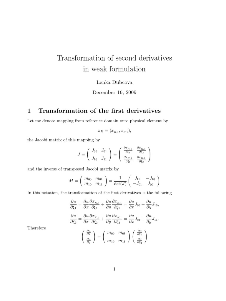Transformation of Second Derivatives in Weak Formulation | PDF ...