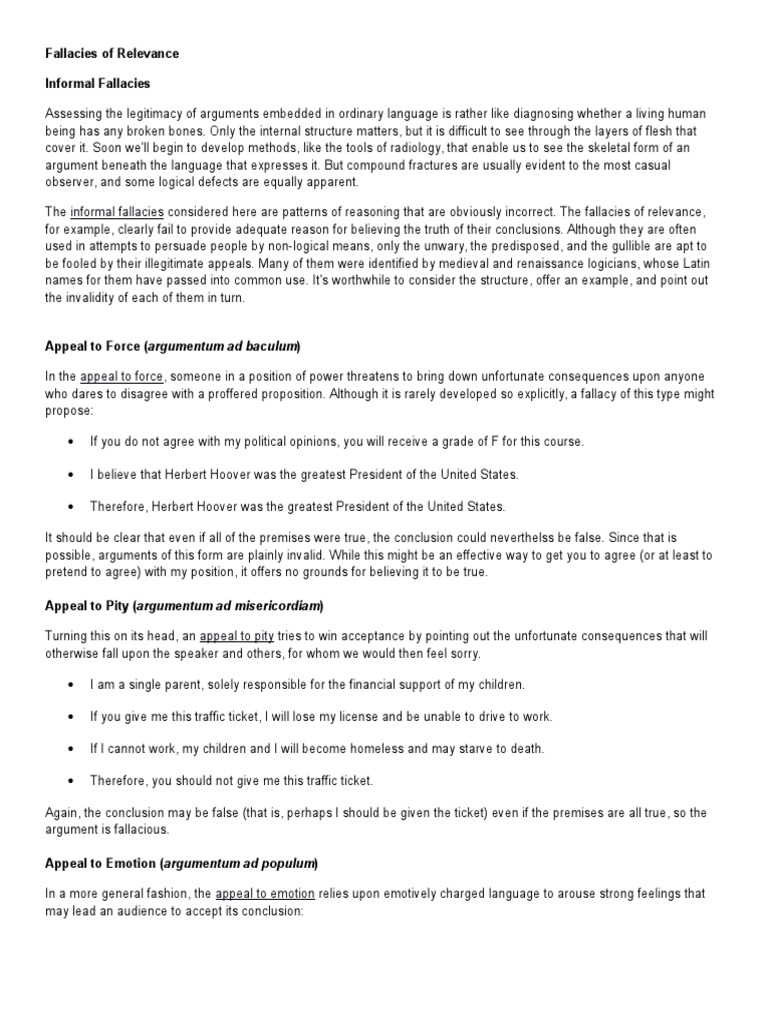 Fallacies of Relevance and Ambiguity | PDF | Fallacy | Argument
