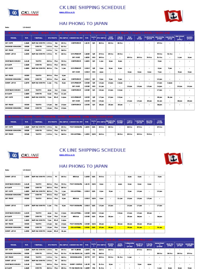 Hai Phong to Japan Shipping Schedule | PDF | Business | Science ...
