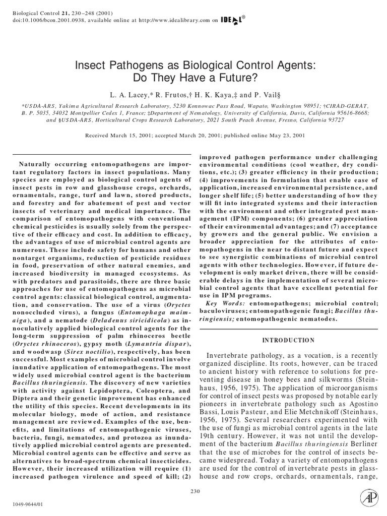 Insect Pathogens As Biological Control Agents: Do They Have A Future ...