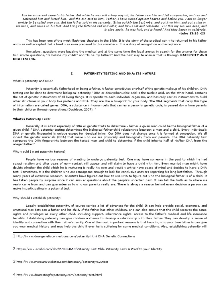 Paternity Testing and Dna Its Nature and Evidentiary Value | PDF ...
