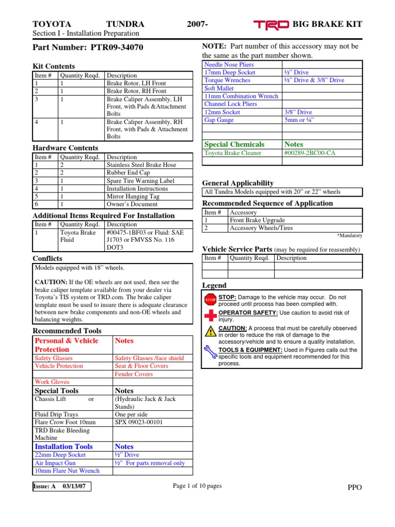Toyota Tundra TRD Brake Kit Installation Instructions | PDF | Brake | Screw