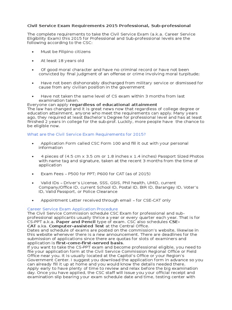 Civil Service Exam Requirements 2015 Professional | PDF | Civil Service ...