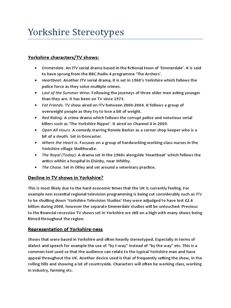 Yorkshire Stereotypes | PDF | Television