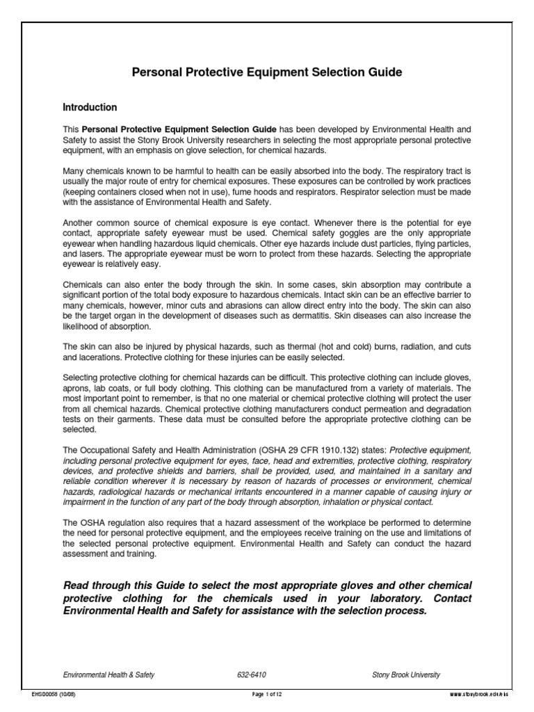 Personal Protective Equipment Selection Guide: Environmental Health ...