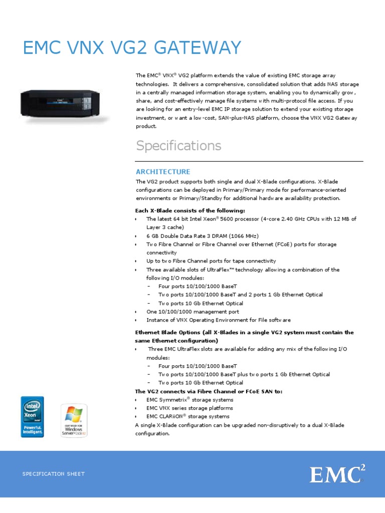Emc VNX Vg2 Gateway: Specifications | PDF | File Transfer Protocol ...
