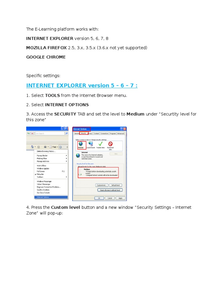 E-Learning Platform Browser Settings | PDF