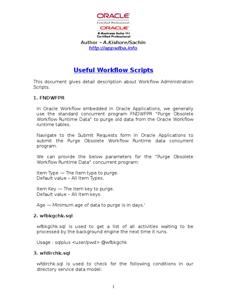 Useful Workflow Scripts | Download Free PDF | Sql | Oracle Database