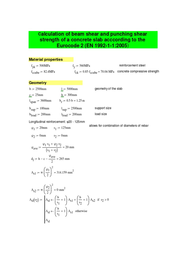 Alculation of Beam Shear and Punching Shear Strength of A Concrete Slab ...