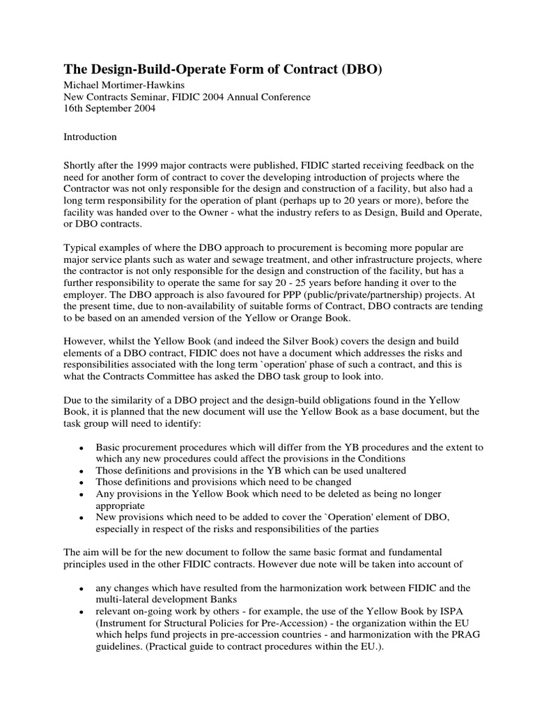 The Design-Build-Operate Form of Contract (DBO) | PDF | Government ...