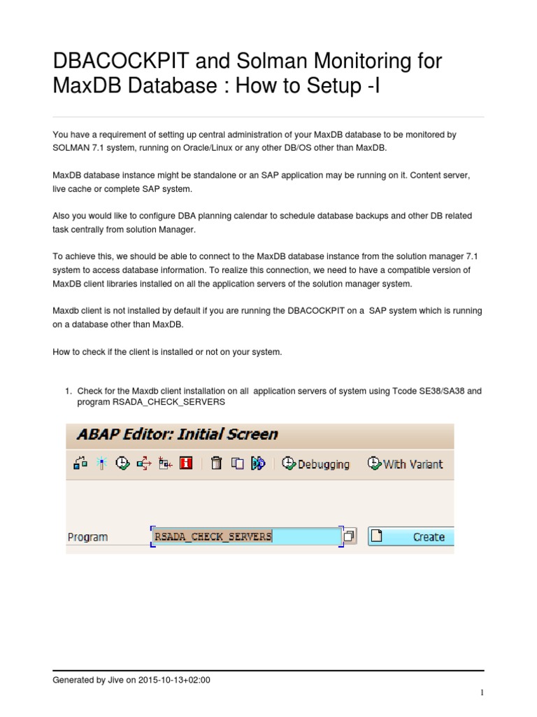 DBACOCKPIT and Solman Monitoring For MaxDB Database: How To Setup - I | PDF | Library (Computing ...