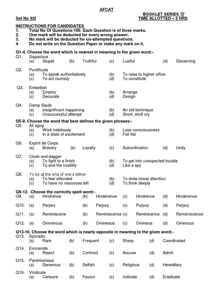 AFCAT Question Paper Series D | Download Free PDF | Speed | Interest