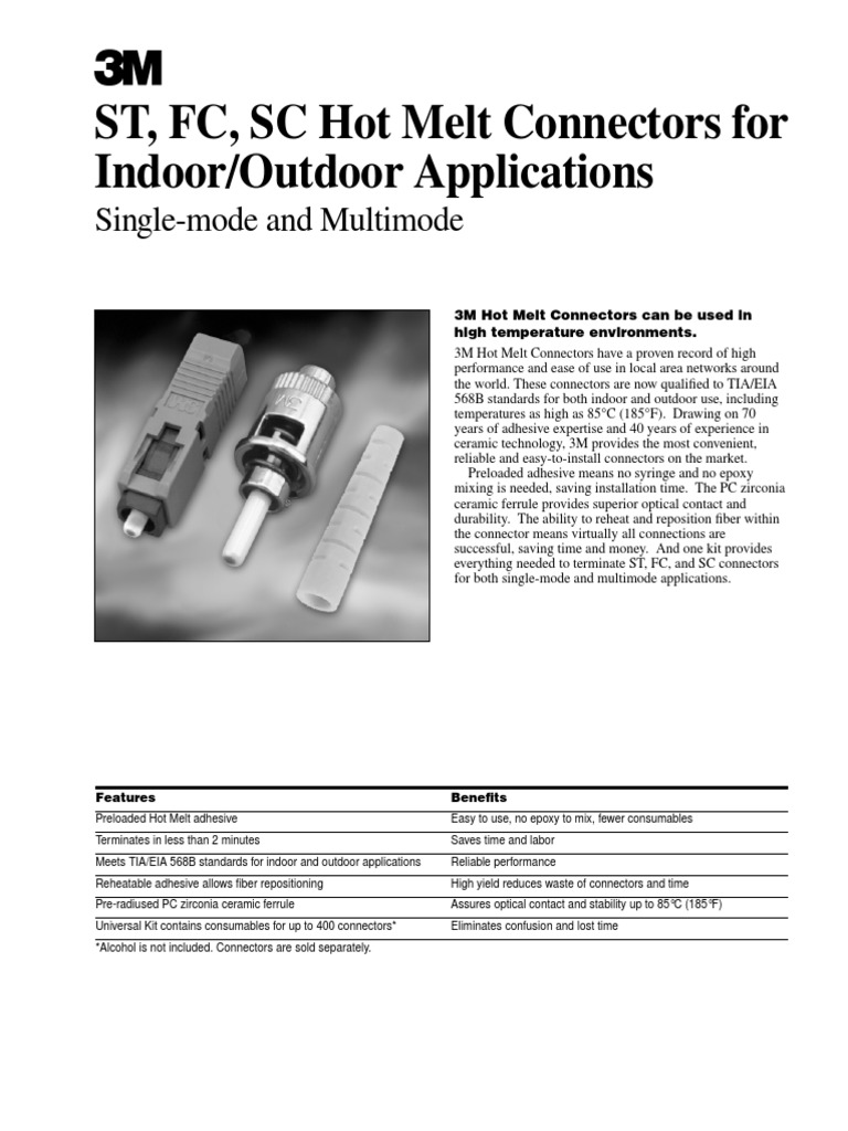 ST, FC, SC Hot Melt Connectors For Indoor/Outdoor Applications | PDF ...