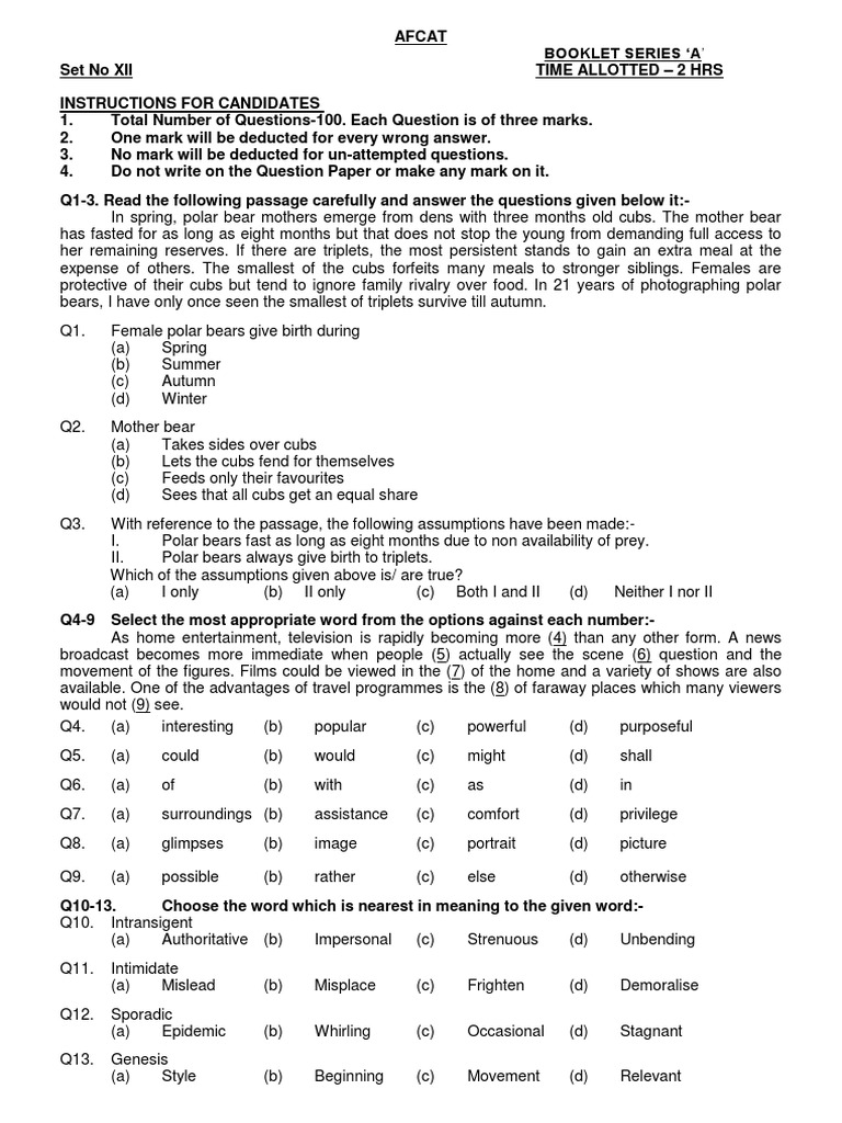 AFCAT+Question+Paper+Series+A | PDF