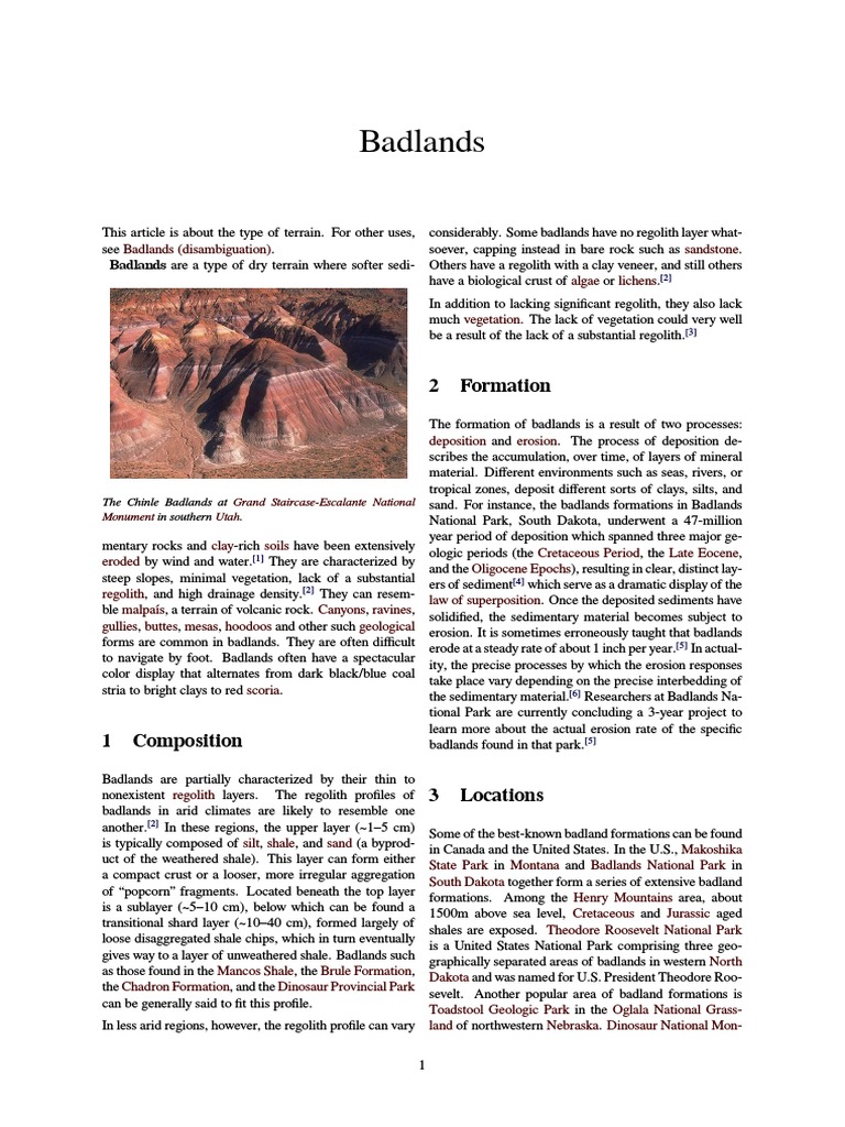Badlands Terrain: Erosion & Formation | PDF | Physical Geography | Nature