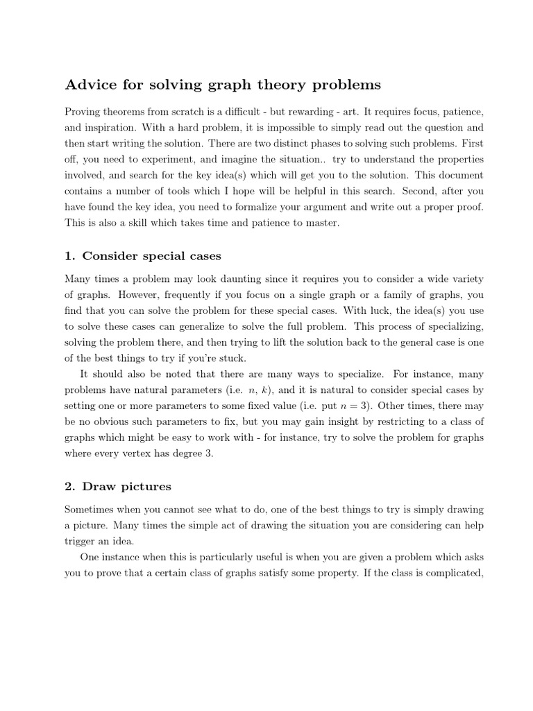 Advice For Solving Graph Theory Problems: 1. Consider Special Cases | PDF