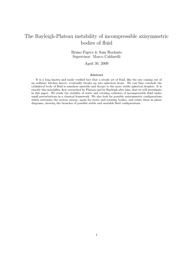 The Rayleigh-Plateau Instability | PDF | Perturbation Theory (Quantum ...