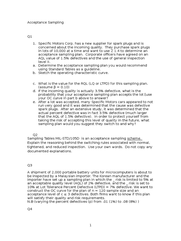 Determining an Optimal Acceptance Sampling Plan for Incoming Spark ...