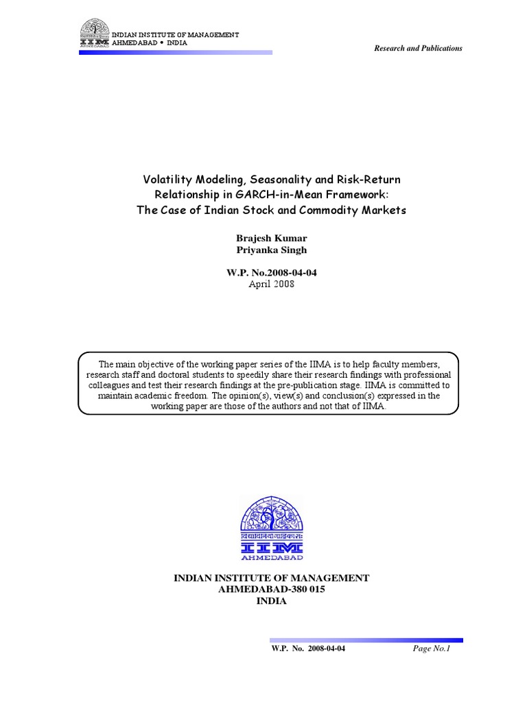 Singh Kumar 2008 Volatility Modeling Seasonality And Risk Return