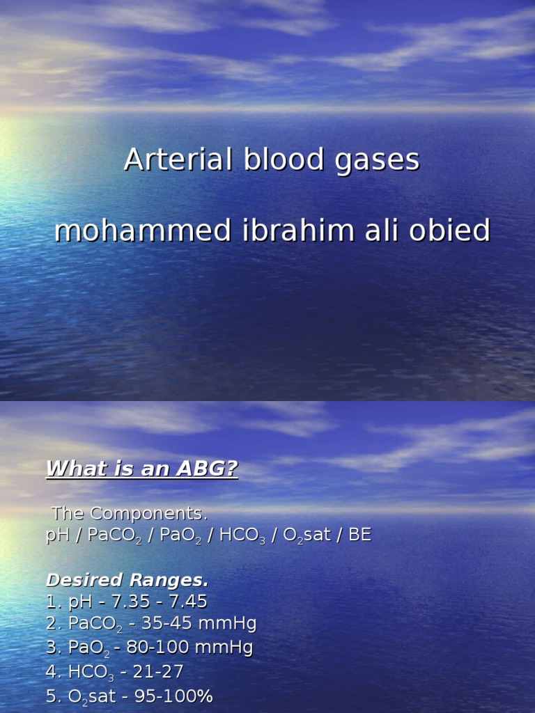 Arterial Blood Gases Mohammed Ibrahim Ali Obied | PDF | Medical ...