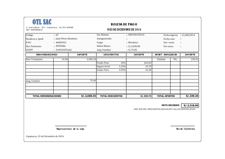 Ejemplo de Boleta de Pago Simple | PDF | Negocios