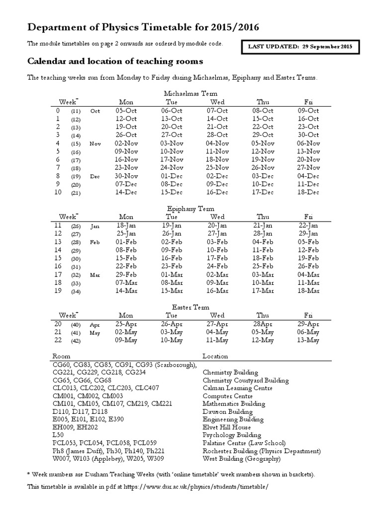 Timetable Physics Durham | Laser | Physics