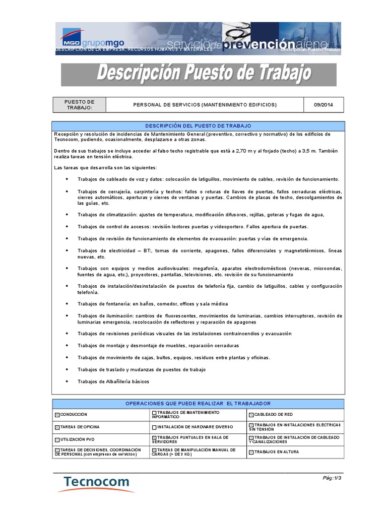 Descripción detallada de las responsabilidades y requisitos de un puesto de trabajo de ...