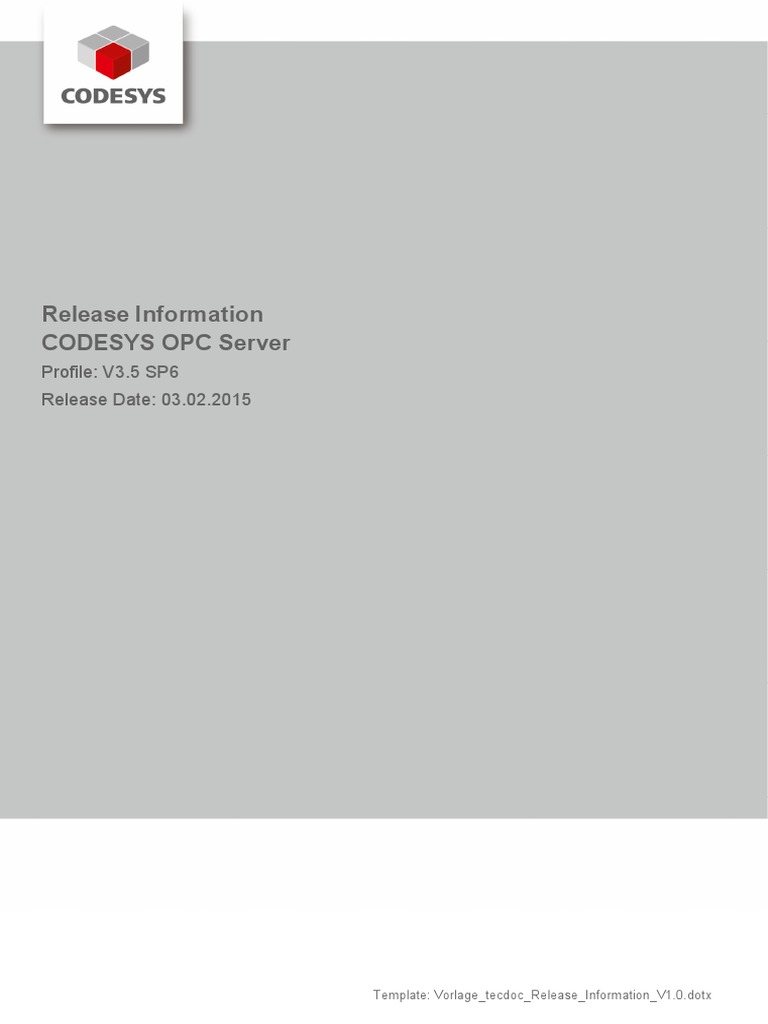 Release Information CODESYS OPC Server - V3.5 SP6 | PDF | Digital Technology | Software