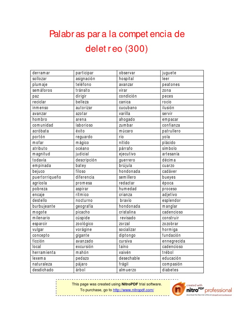 Palabras para La Competencia de Deletreo - 3ro A 6to | PDF | Naturaleza