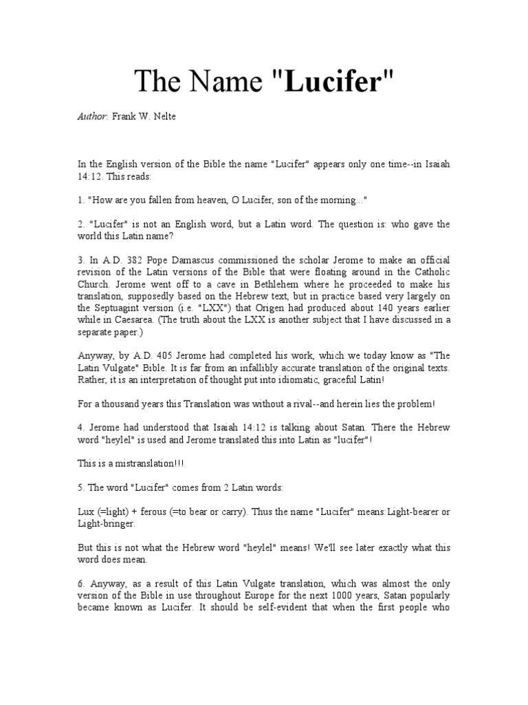 The Name "Lucifer" | PDF | Lucifer | Satan