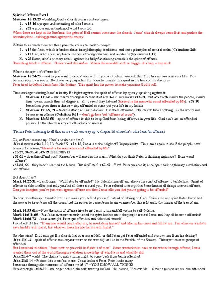Spirit of Offense Part 1 | PDF | Gospel Of Matthew | Saint Peter