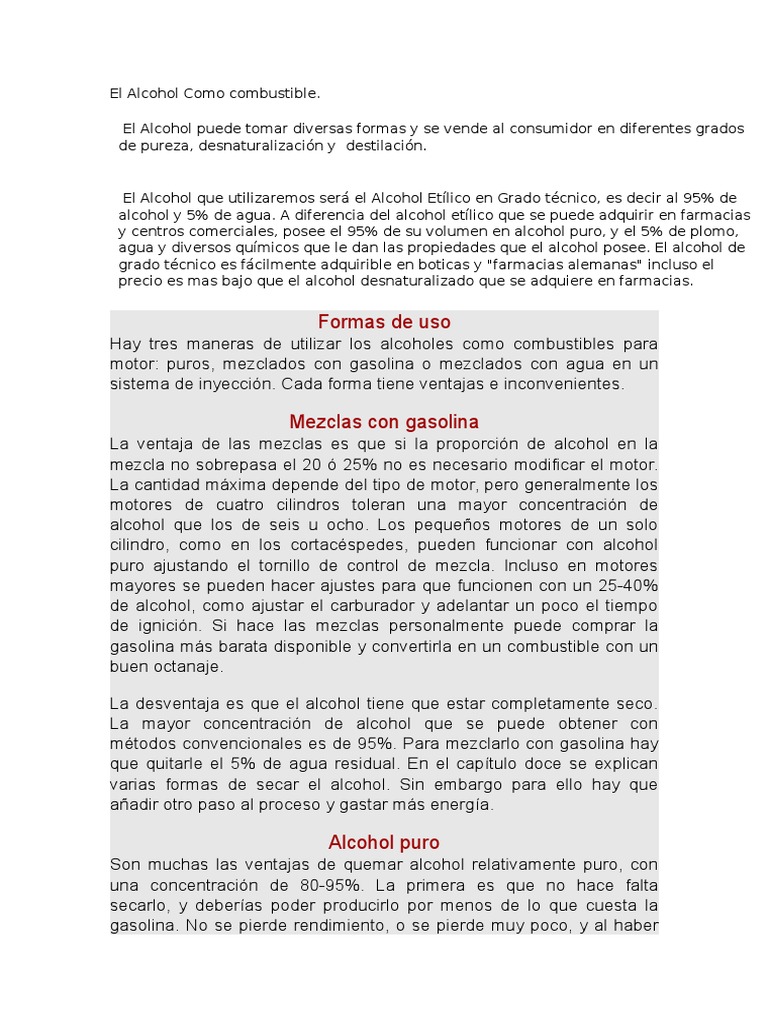 El Alcohol Como Combustible | PDF | Etanol | Gasolina