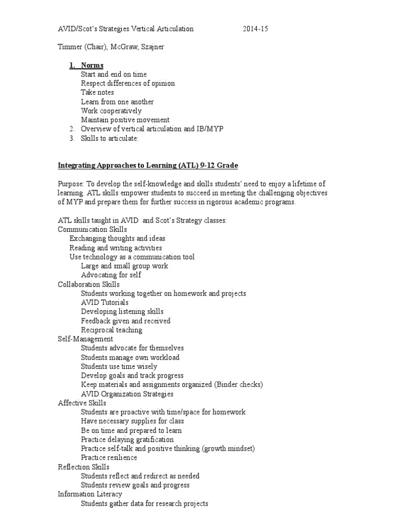 AVID Vertical Articulation Strategies | PDF | Vocabulary | Educational ...