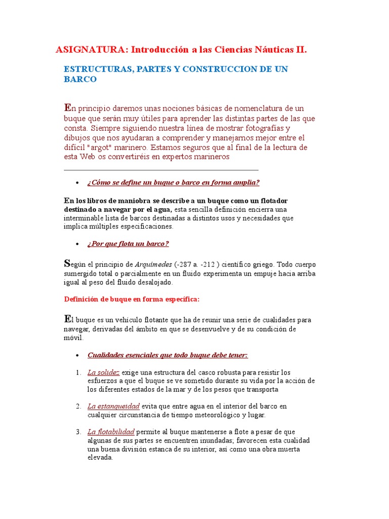 Partes y Estructura de un Barco | PDF | Barcos | Aparejo