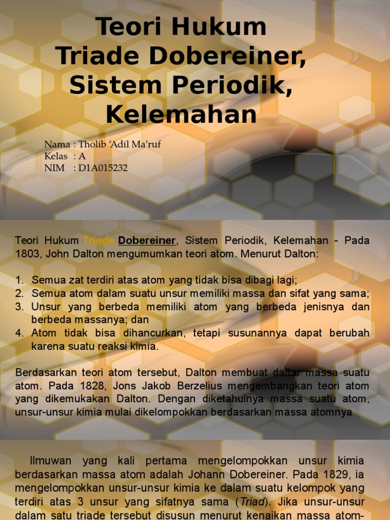 Teori Hukum Triade Dobereiner, Sistem Periodik, Dan Kelemahannya | PDF