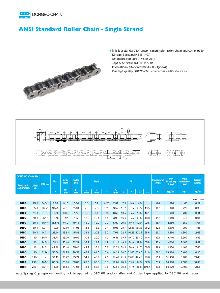 ANSI Standard Roller Chains Overview | PDF | Manufactured Goods ...