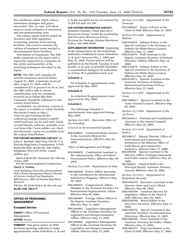 Notice: Excepted Service: Schedules A, B, and C Positions Placed or ...