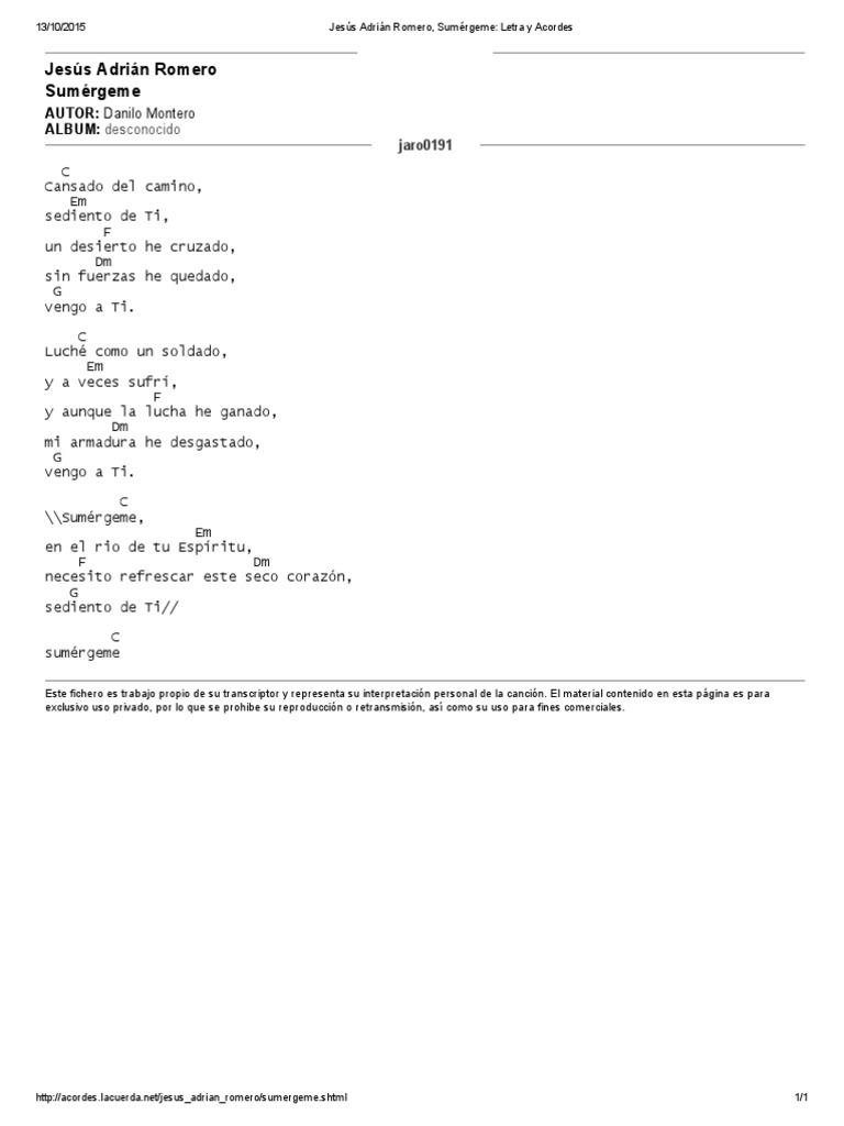 Jesús Adrián Romero, Sumérgeme - Letra y Acordes | PDF | Música grabada ...