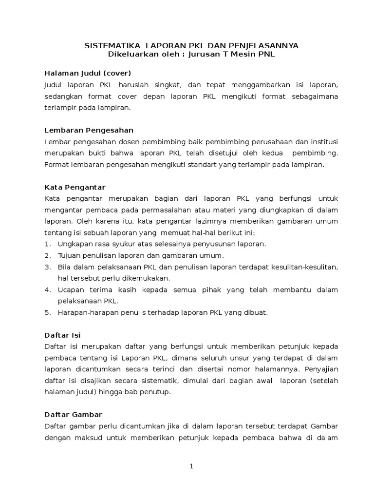 Panduan Laporan PKL Mesin PNL | PDF